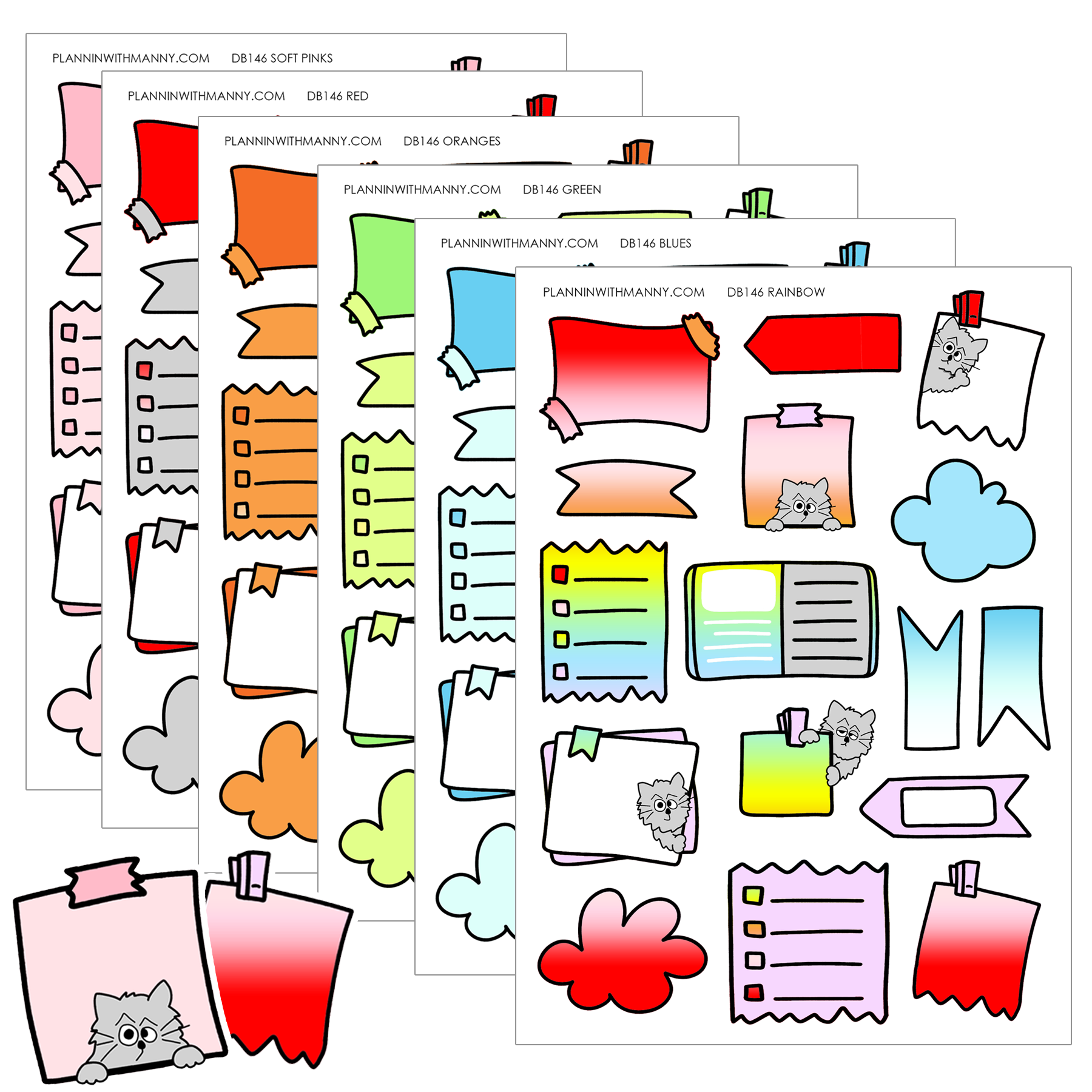 DB146 Assorted Owen Doodle Note Sticker Sheets – Plannin with Manny