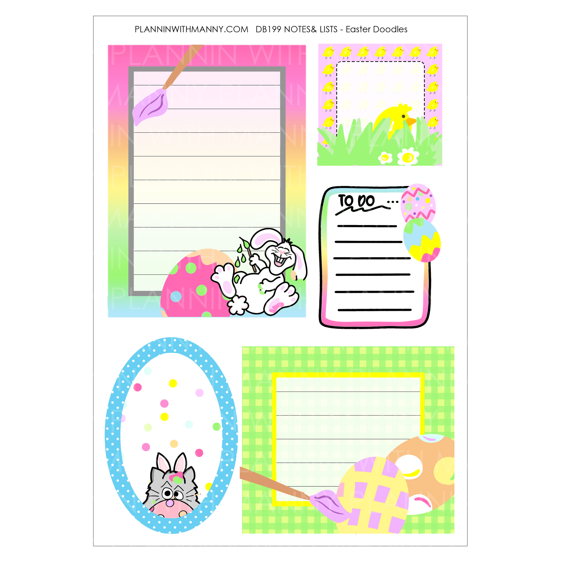 DB199 Easter Doodles Lists and Notes Sticker Sheet – Plannin with Manny