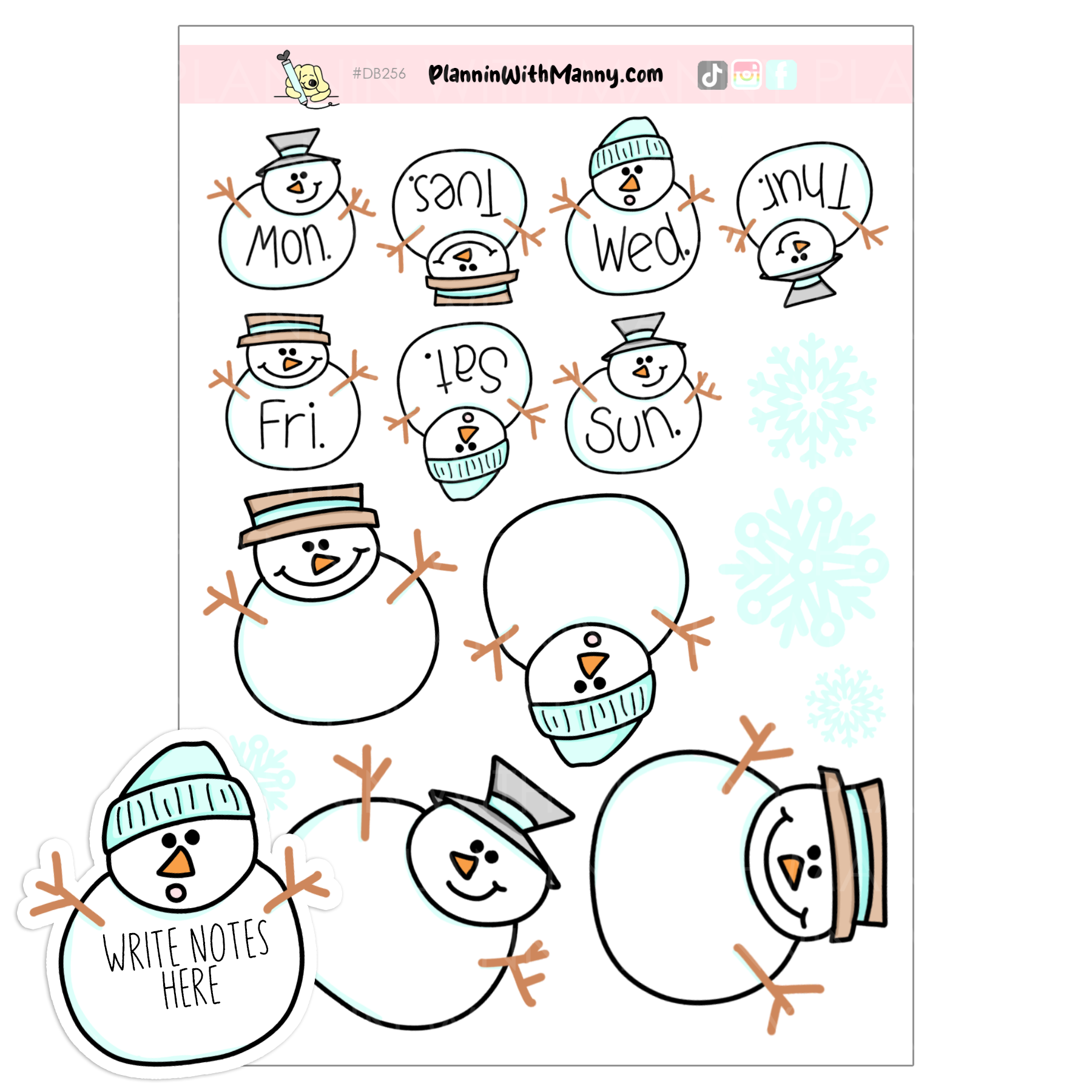 DB256 Snowmen Days and Write in Sticker Sheet – Plannin with Manny