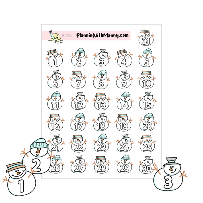 1782 Snowman Numbers Sticker Sheet – Plannin with Manny