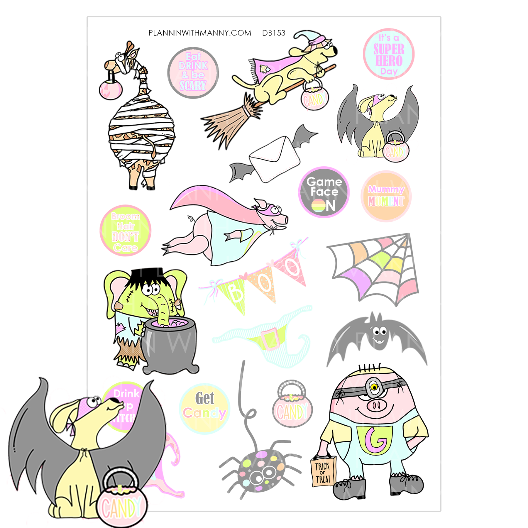 DB153 Pastel Boo Crew Large Deco Planner Stickers – Plannin with Manny