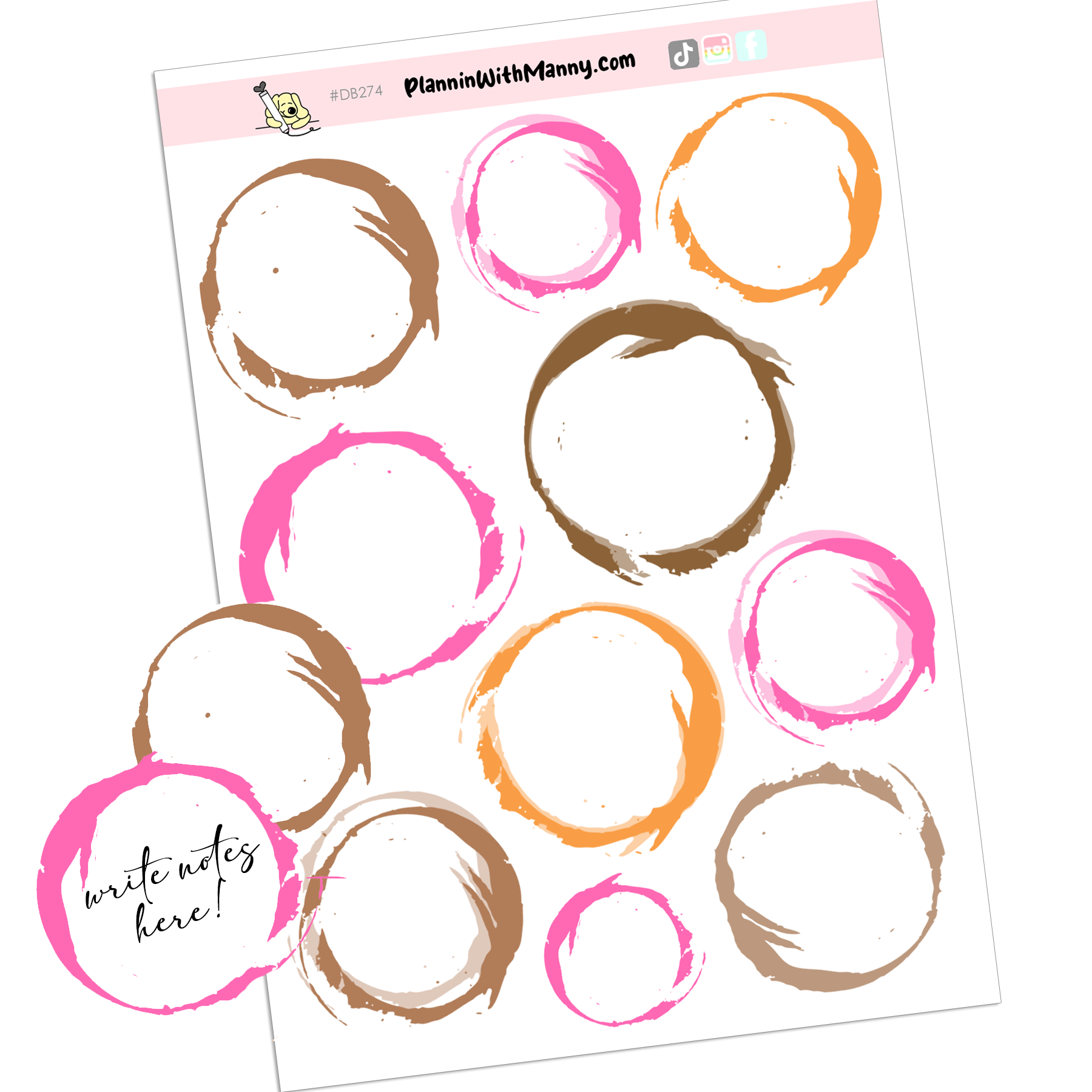 DB274 Write In Coffee Stain Sticker Sheet – Plannin with Manny