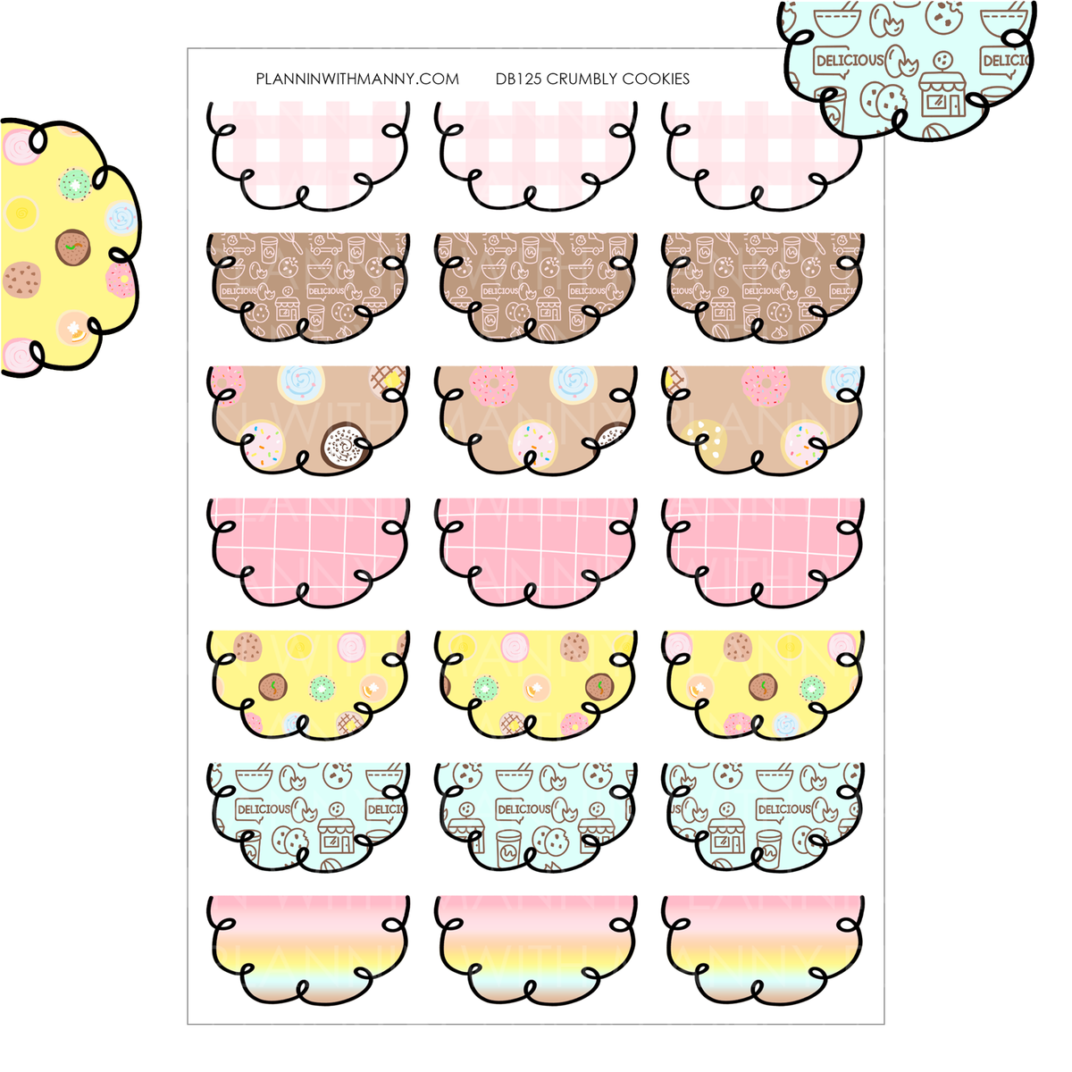DB125 Crumbl Cookies 1.5" Doodle Half Circle Planner Stickers – Plannin ...